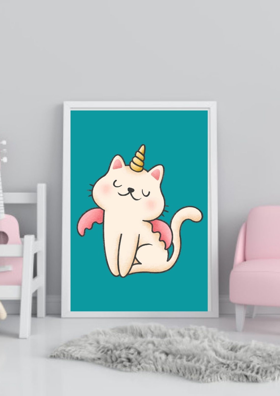 Cute Unicat nursery room digital download cat | Etsy