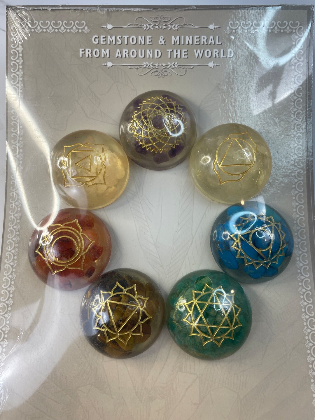 CHAKRA Crystal Set, 7 Stone Chakra Set, Gold ENGRAVED Set, 7 Piece ...