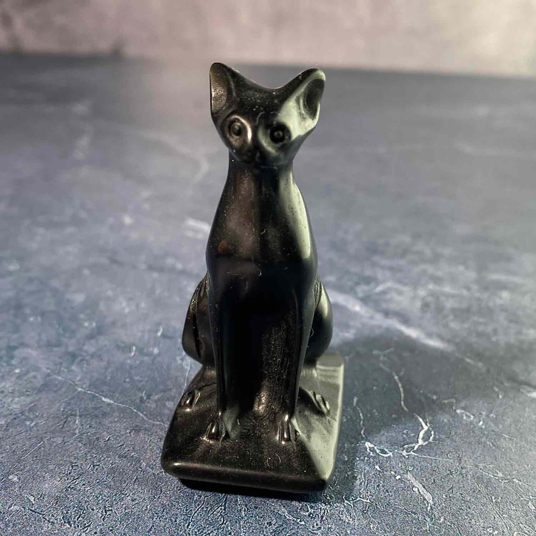 Natural Black Obsidian Sphinx Cat Kitty Black Crystal Cat Kitten ...