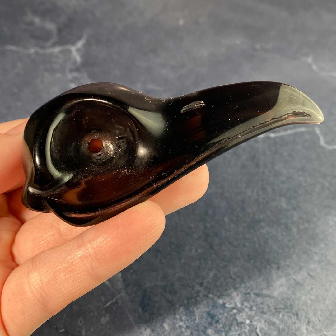 Black Obsidian Raven Skull Head Natural Obsidian Crow Skull Crystal ...