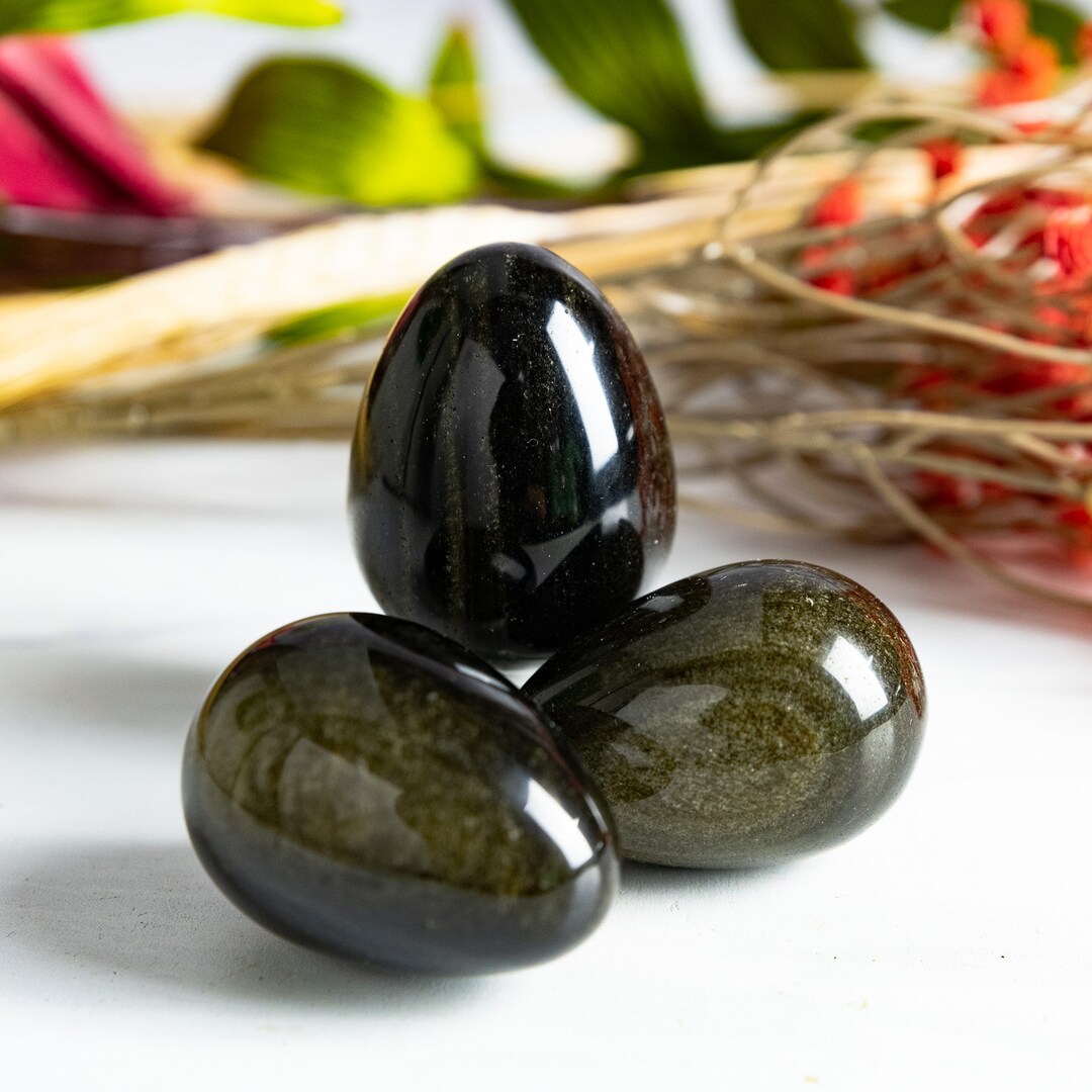 Gold Sheen Obsidian Egg, Golden Crystal Egg, Flashy Obsidian, Black ...