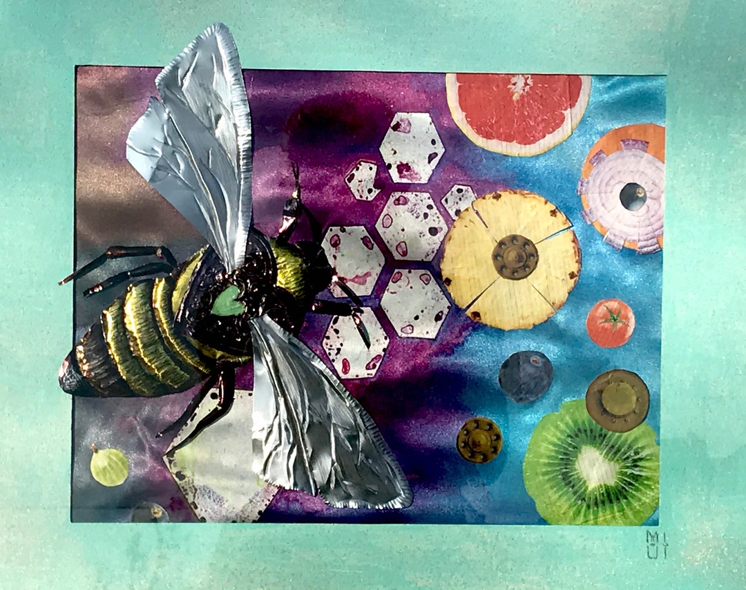 Bee Buzzing in Spring original signed abstract art mixed - Etsy 日本