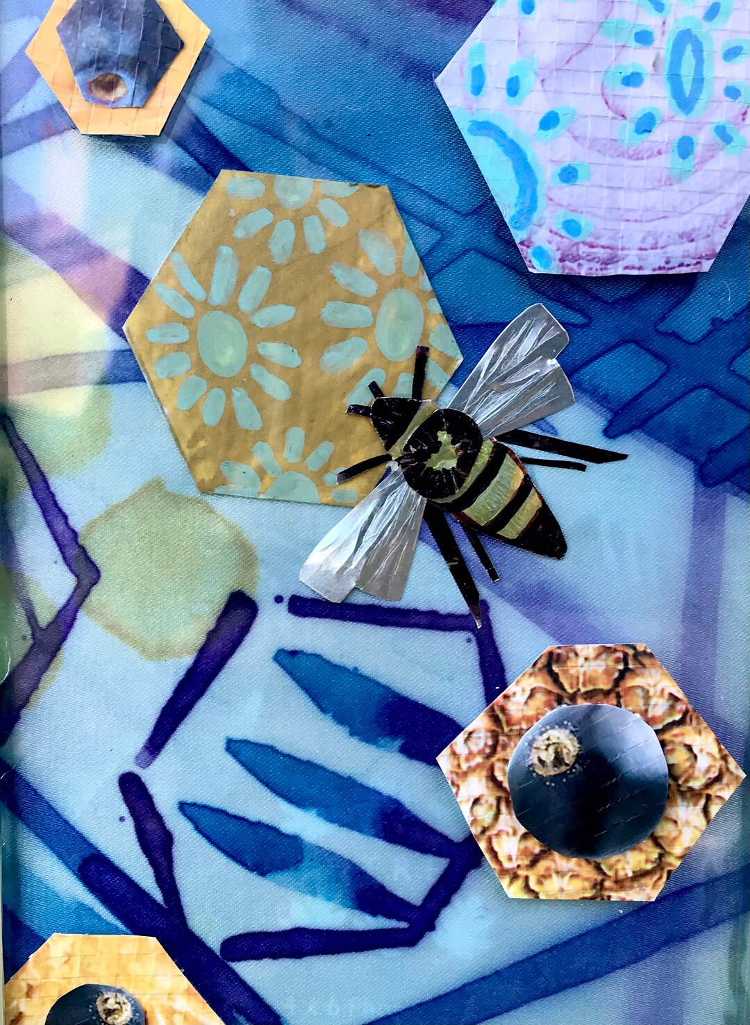 Honeycomb Deco Bees, Framed, Original Signed Abstract Art, Mixed Media ...