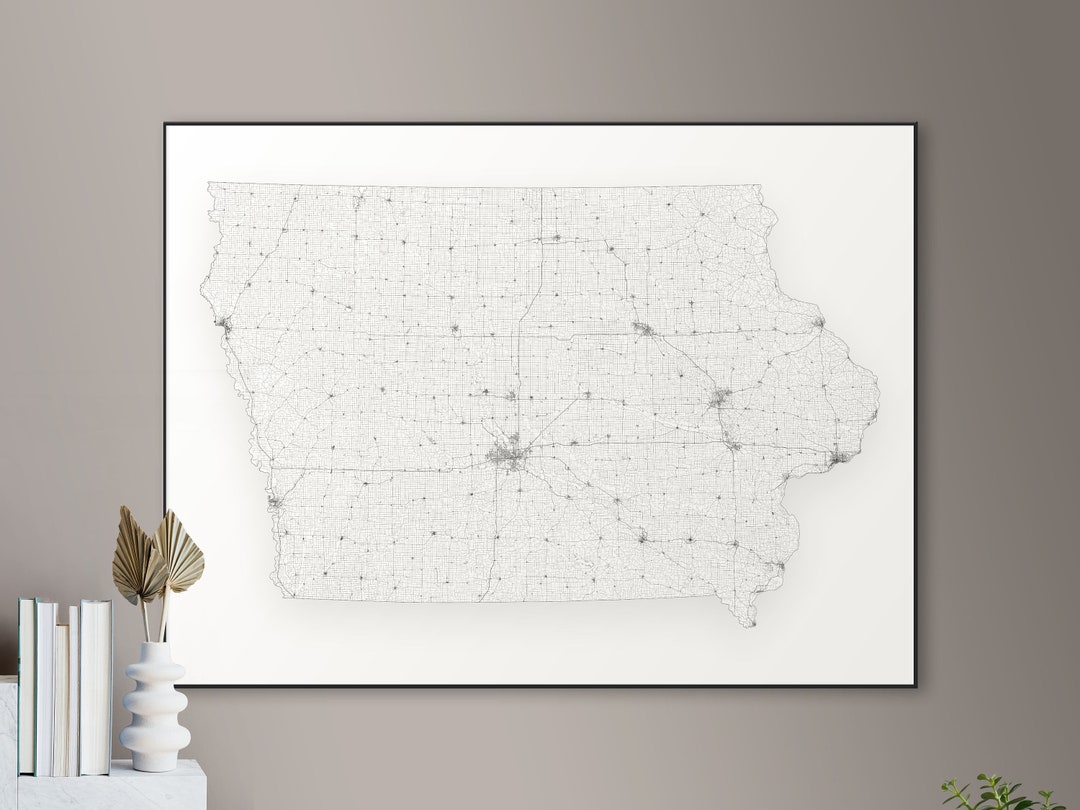 Every Road in Iowa Map - Big Poster, Printable Digital Download ...