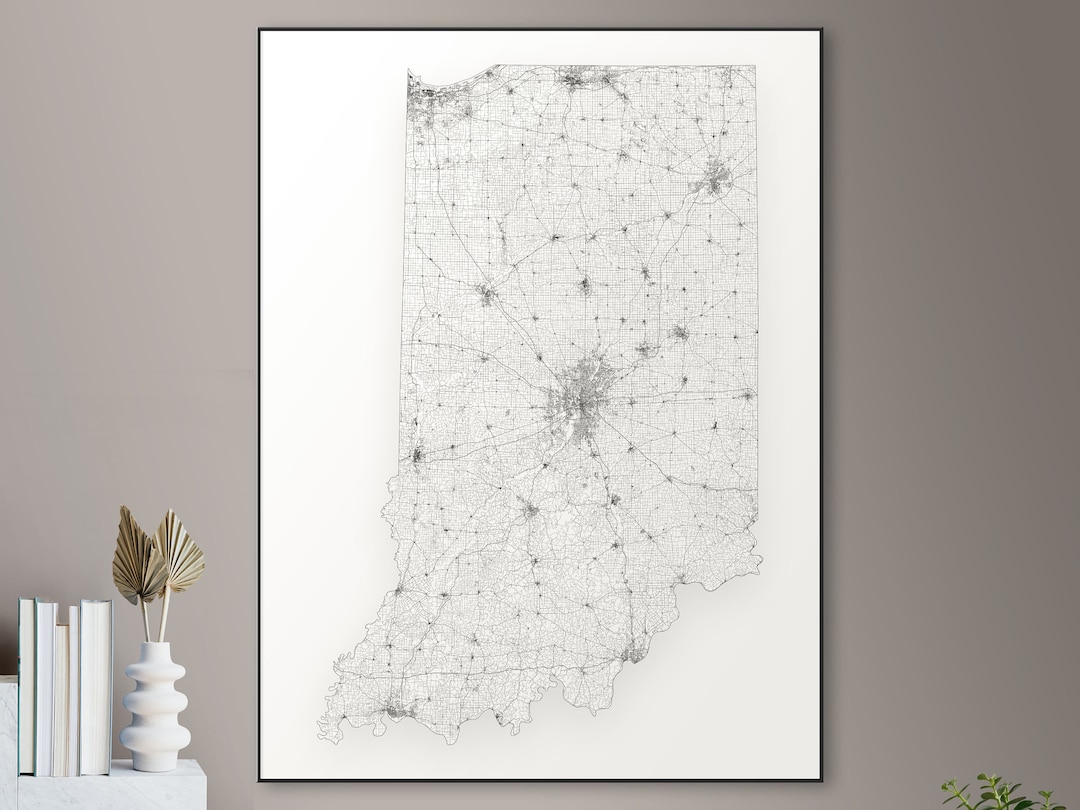 Every Road in Indiana Map - Big Poster, Printable Digital Download ...