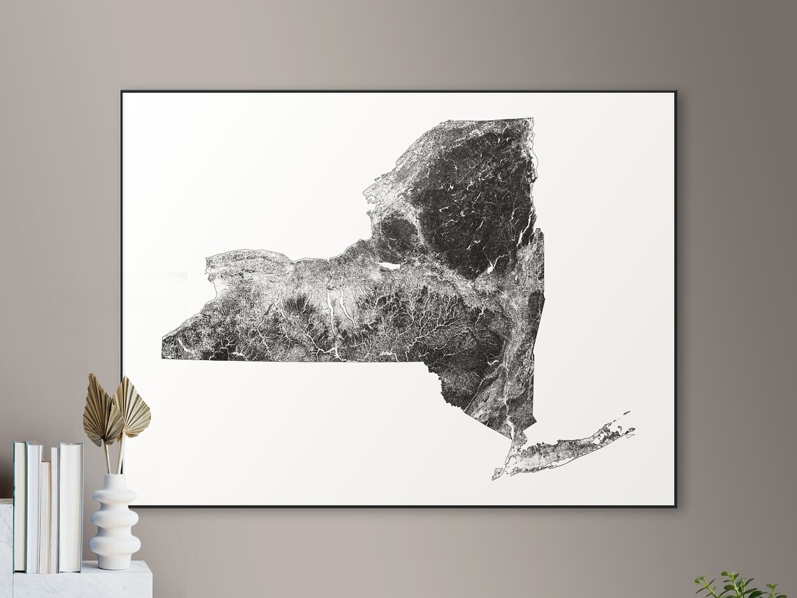 New York Forests Map Art: Minimalist Black and White Print (digital ...