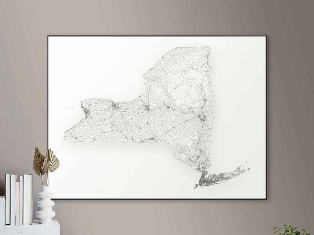 New York Roads Map Art: Minimalist Black and White Print (digital ...