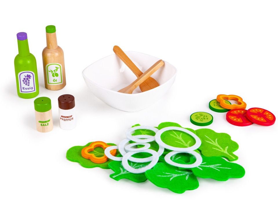 Wooden Salad Vegetables Set With a Bowl Play Food - Etsy