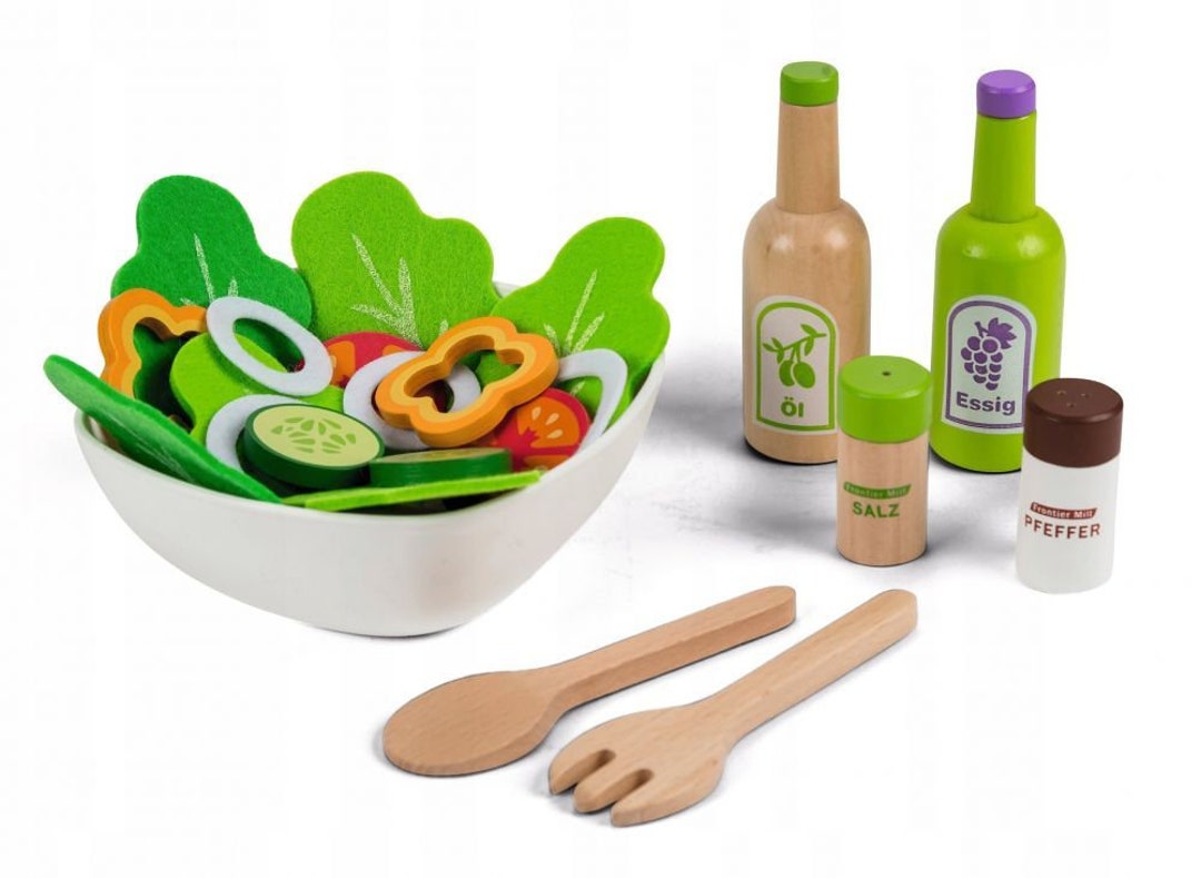 Wooden Salad Vegetables Set With a Bowl Play Food - Etsy