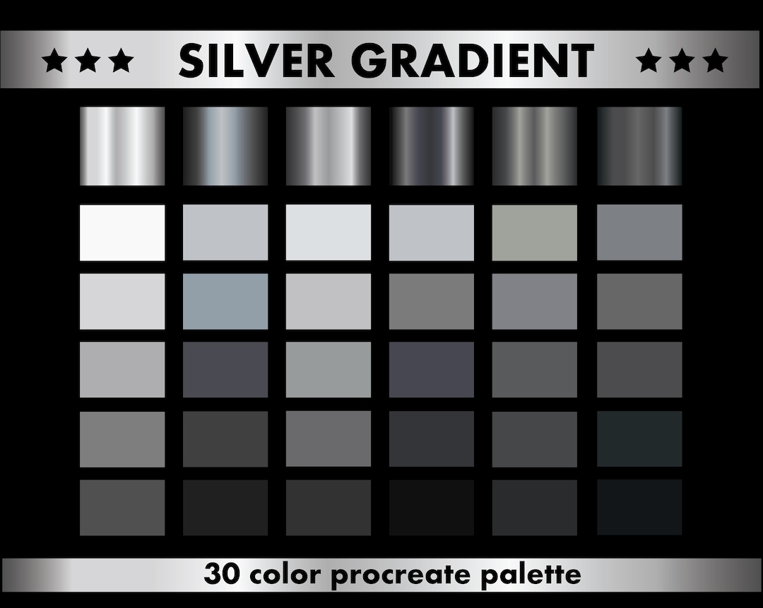 Silver Gradient/procreate Palette Metallic Gradients/silver Color ...