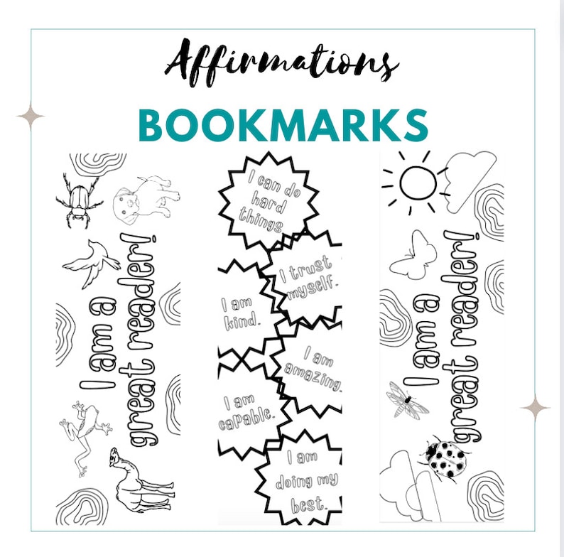 Affirmations Themed DIY Coloring Page Bookmarks - Etsy