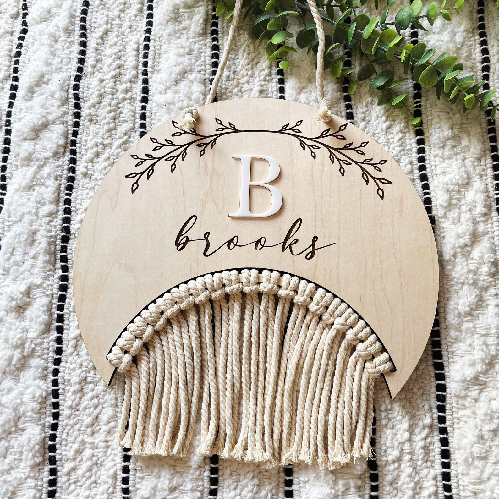 Personalized Macrame Wall Hanging, Nursery Sign, Engraved Name Sign ...