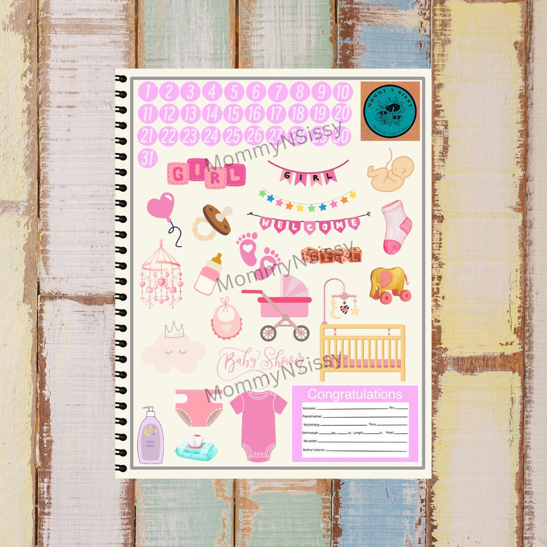Baby GIRL Pre Cropped Digital Stickers | Date Dots | Good Notes ...