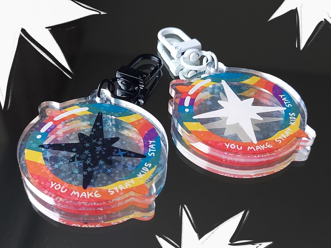 Wonky Rainbow SKZ Compass Holographic Acrylic Keychain | STRAY KIDS - Etsy