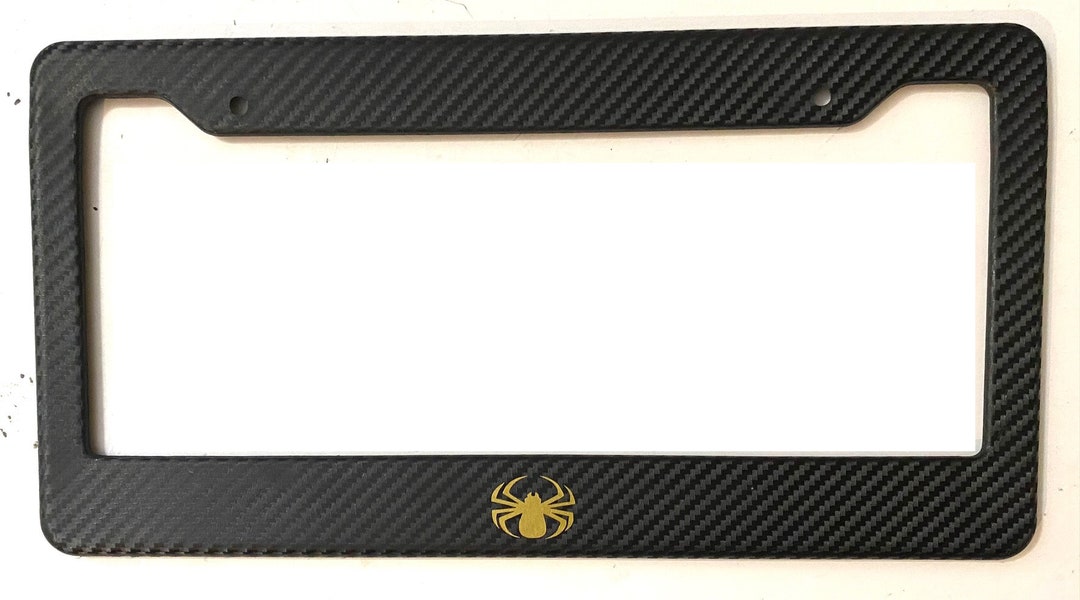 Spider Round - Carbon Fiber With Gold - Automotive License Plate Frame ...