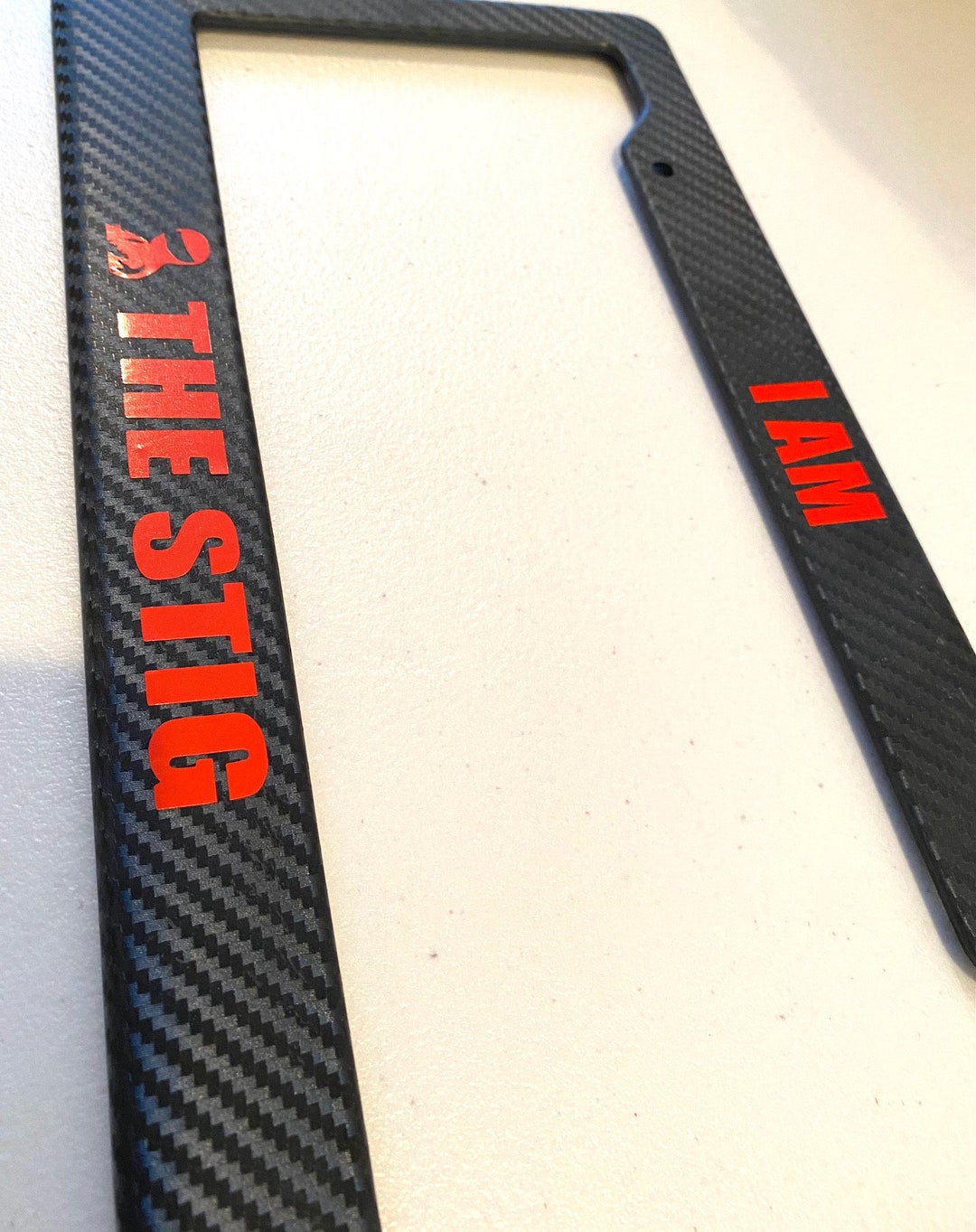 I Am the Stig in Carbon Fiber With RED Automotive License Plate Frame ...