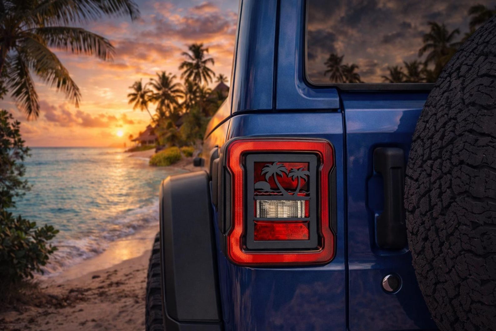 Beach Scene With Waves W Palm Trees in 3D for Jeep Wrangler Led Version ...