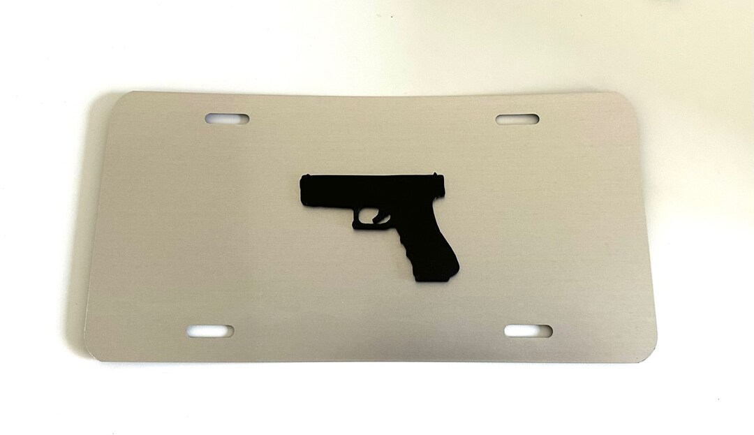 9mm Gun Silhouette Art in 3d License Plate INSERT Grey With Black ...
