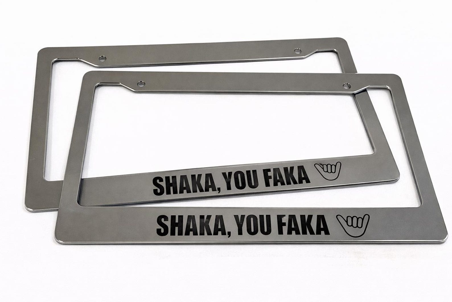 Shaka You Faka Symbol - Chrome Automotive License Plate Frame ...