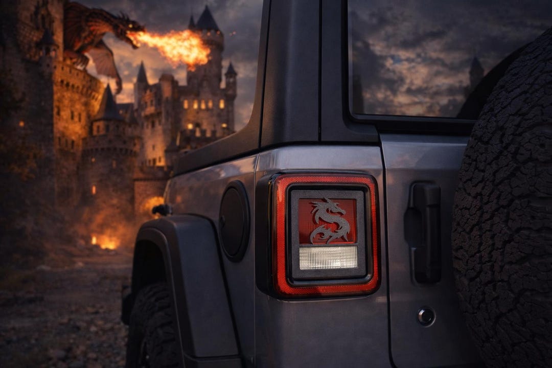 Tribal Dragon in 3D - Black for Jeep Wrangler JK/JKU/JL Rear Tail Light ...