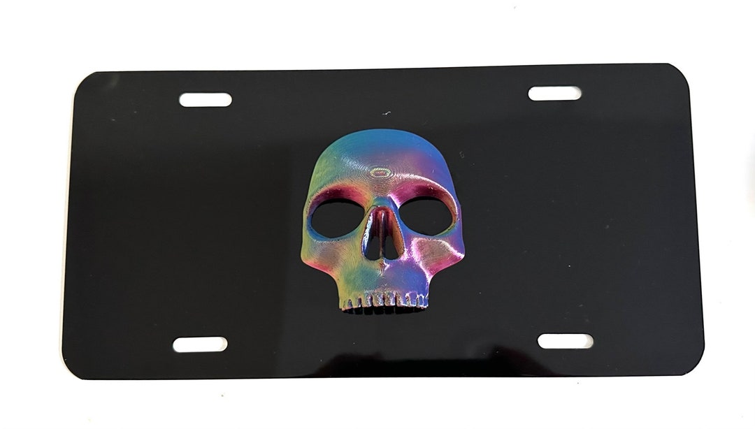 Scary Skull Head in 3D Version - License Plate INSERT Black With Zinc ...