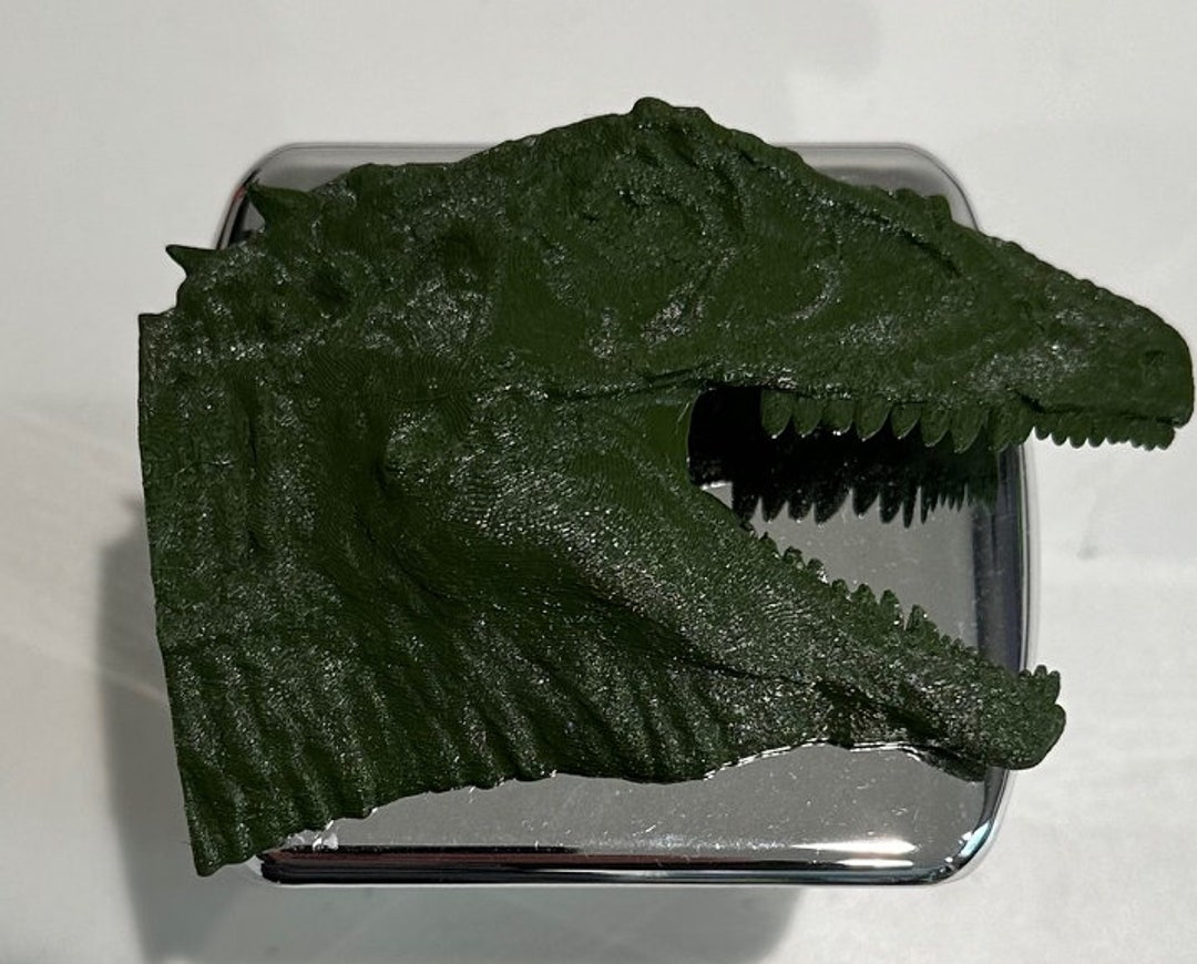 Tyrannosaurus Rex T-rex FULL Head in 3D Chrome W Army Green 2 Inch ...
