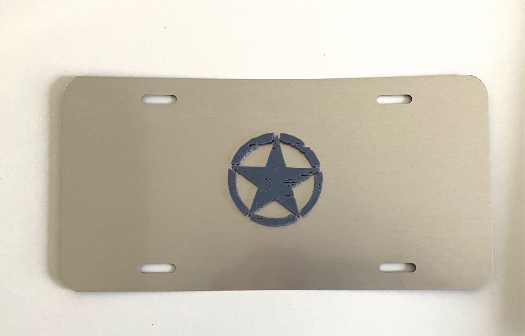 Rugged Army Star in 3D Version Automotive License Plate INSERT Grey W ...