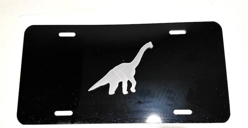 Long Neck Dinosaur in 3D License Plate INSERT Black W Grey Automotive ...