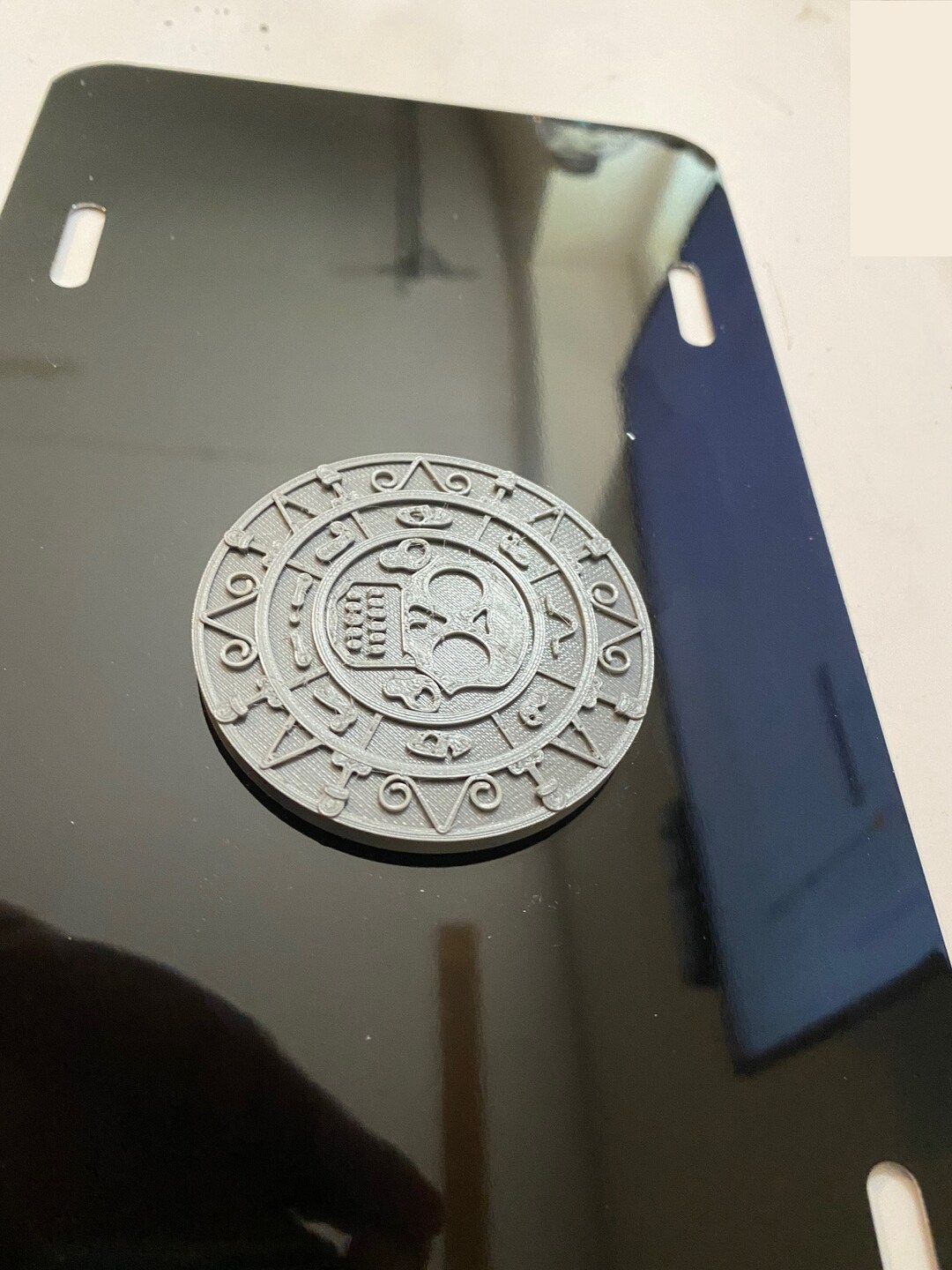 Aztec Coin With Skull in 3d Black With Grey - Automotive License Plate ...