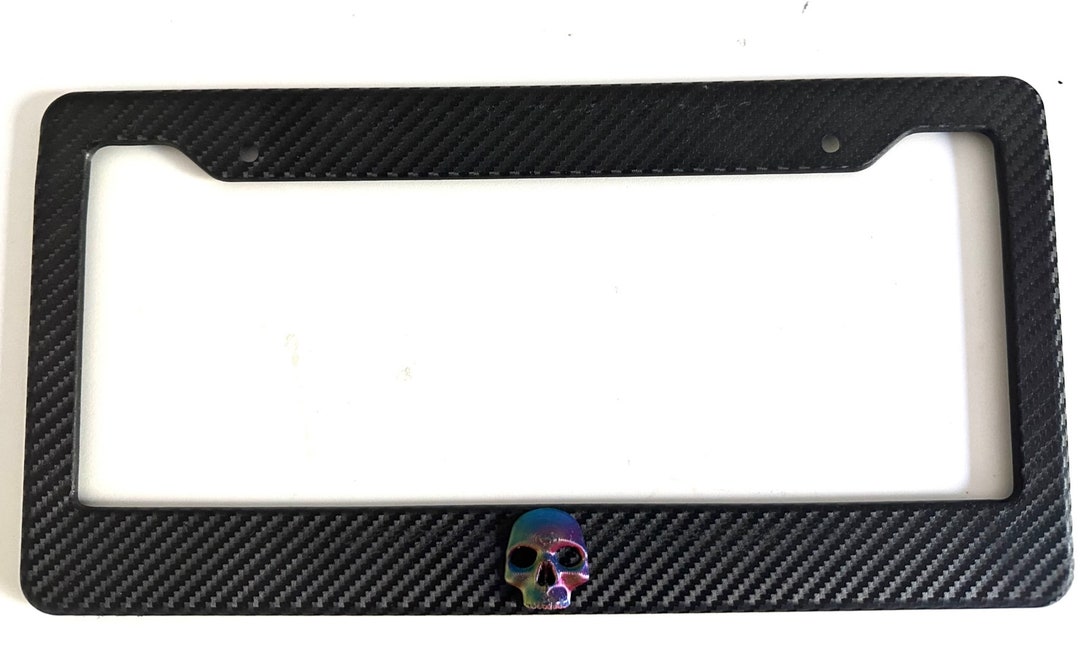 Skull Head in 3D - Carbon With Zinc Color Automotive License Plate ...