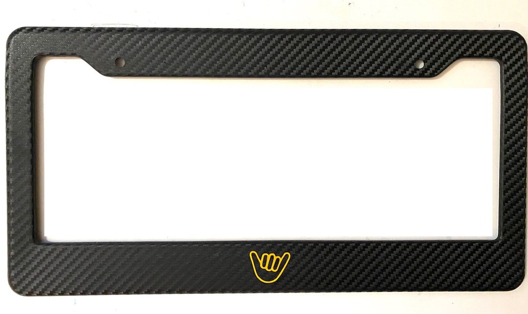 Shaka Hand - Carbon Fiber With Yellow - Automotive License Plate Frame ...