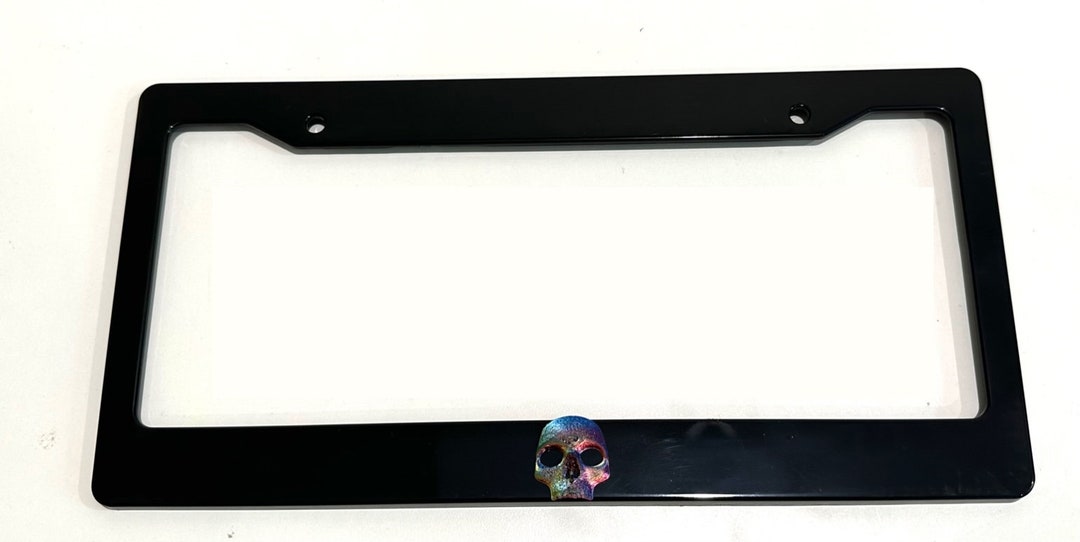 Skull Head in 3D - Black With Zinc Color Automotive License Plate Frame ...