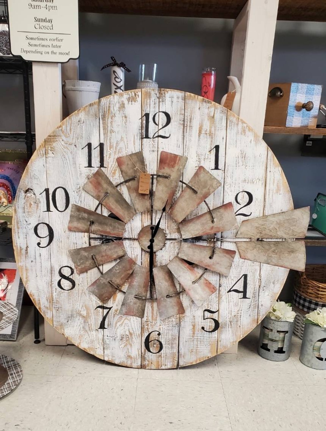 White Farmhouse Rustic Windmill Spool Clock, Windmill Clock, Rustic ...