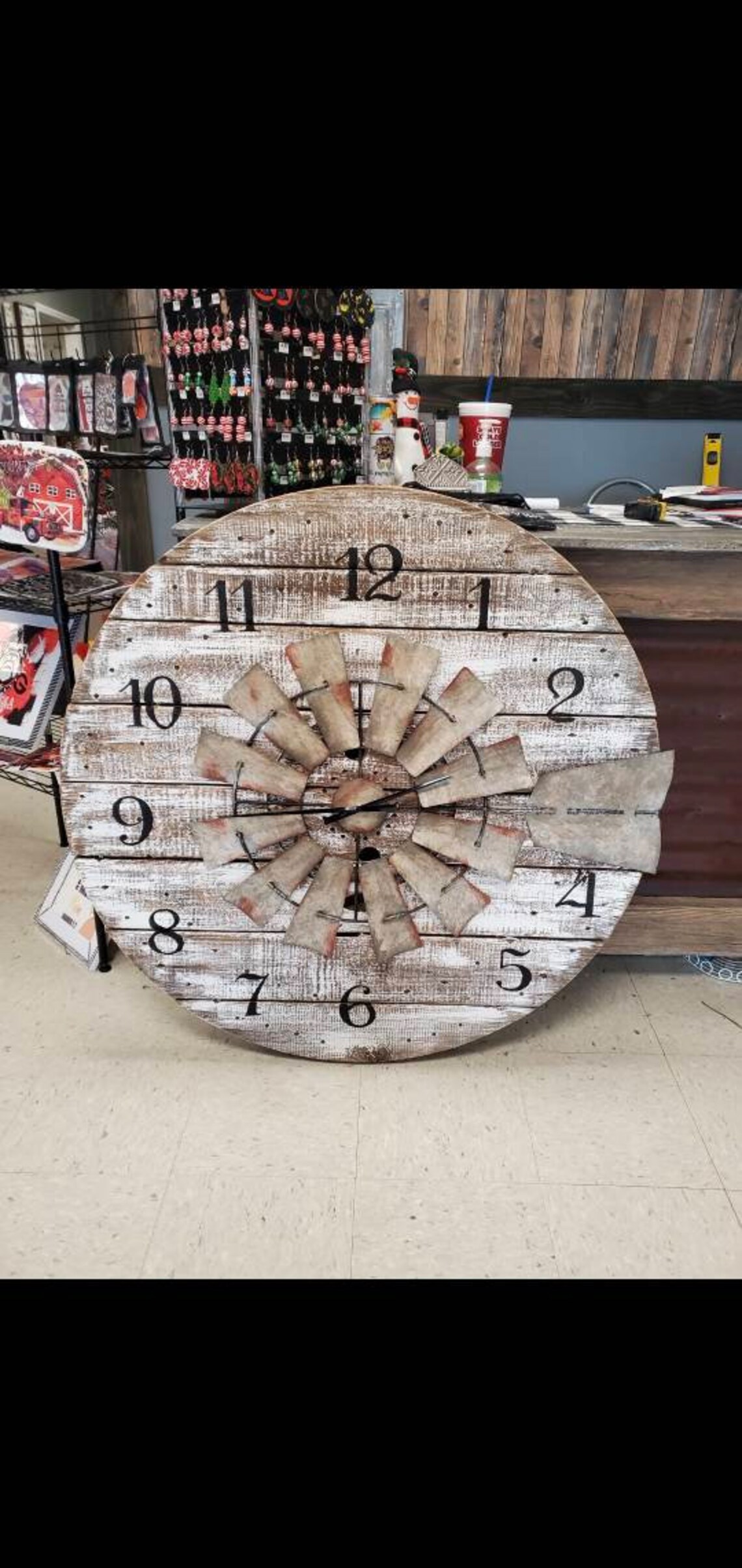 White Farmhouse Rustic Windmill Spool Clock, Windmill Clock, Rustic ...