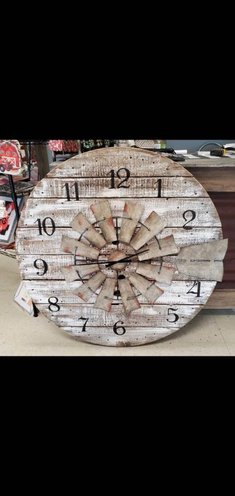 White Farmhouse Rustic Windmill Spool Clock, Windmill Clock, Rustic ...