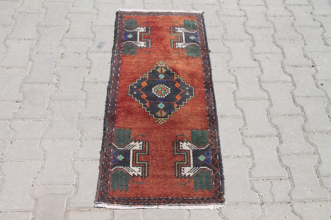Small Orange Rug, 1.6 X 3.7 Ft Rug, Vintage Area Rug, Handmade Oushak ...