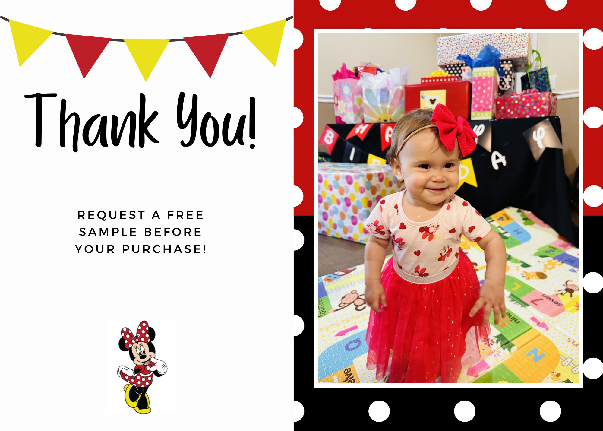 Minnie Mouse Thank You Card, Minnie Mouse Thank You, Minnie Mouse ...
