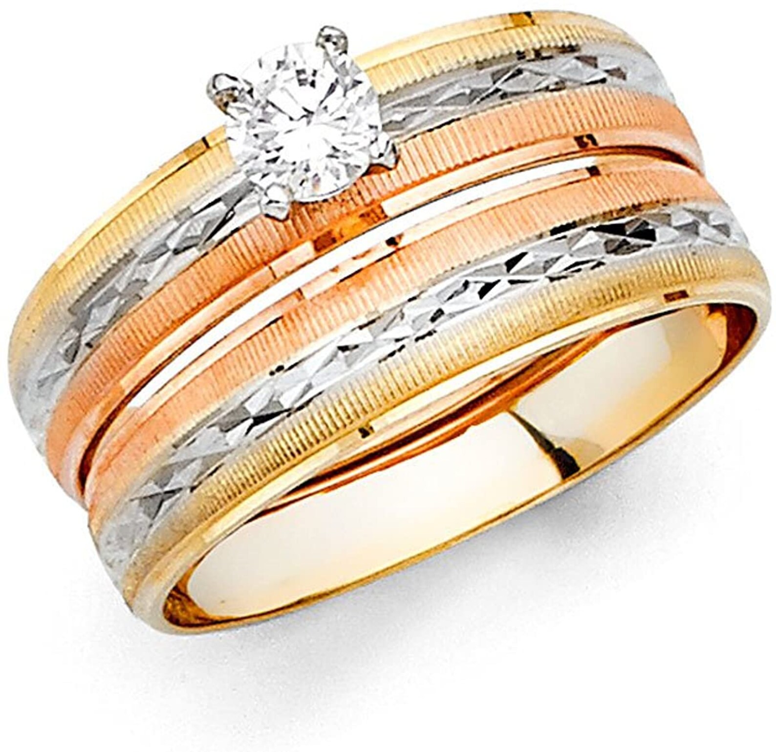 OZZAR Ladies 14k Tri Color Gold Diamond Cut Engagement Ring | Etsy