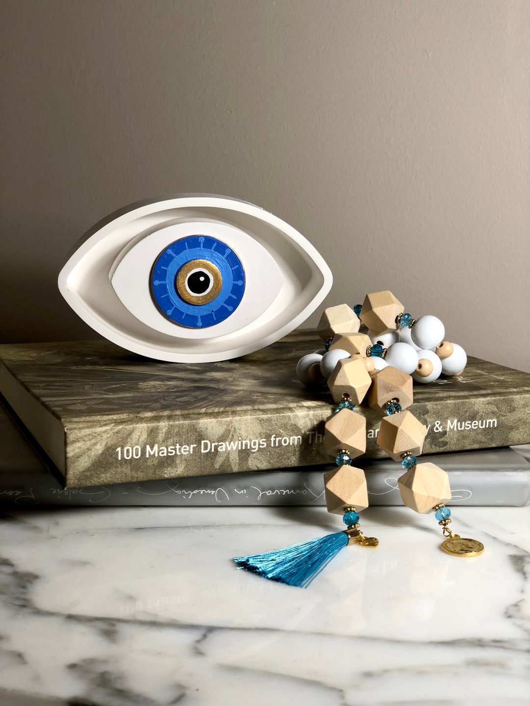 EVIL EYE 3D Sculpture Home Decor - Handpainted, Cement, Good Luck Charm ...