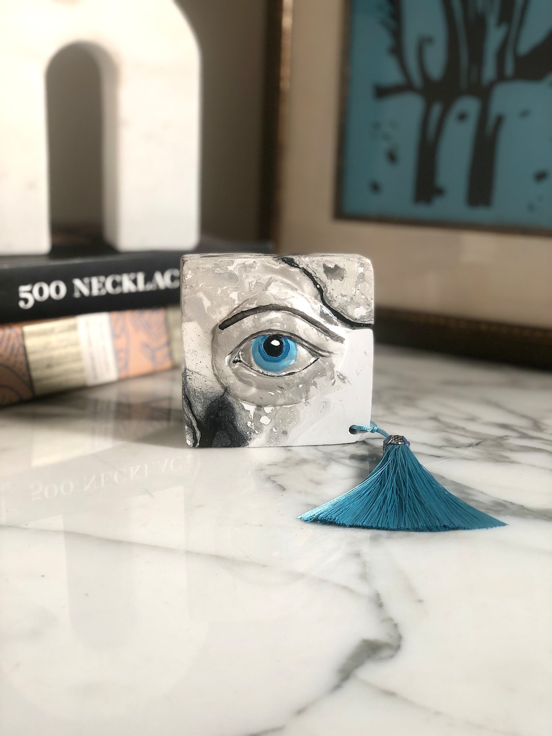 EVIL EYE Statue Squared Mati Home Decor - Medium, Good Luck Gift, Hand ...