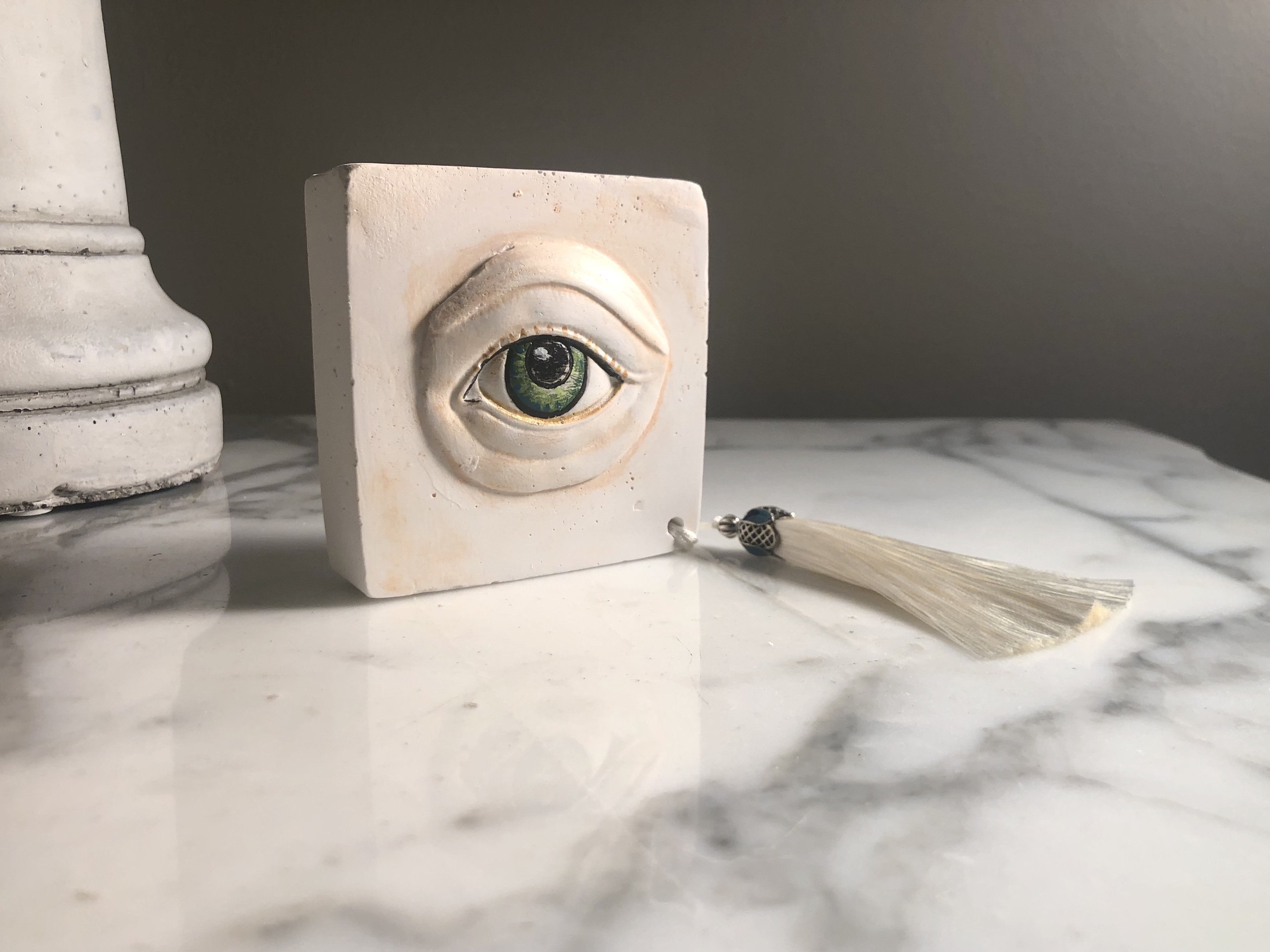 EVIL EYE Mati Statue Square Home Decor - Medium, Good Luck Gift, Hand ...