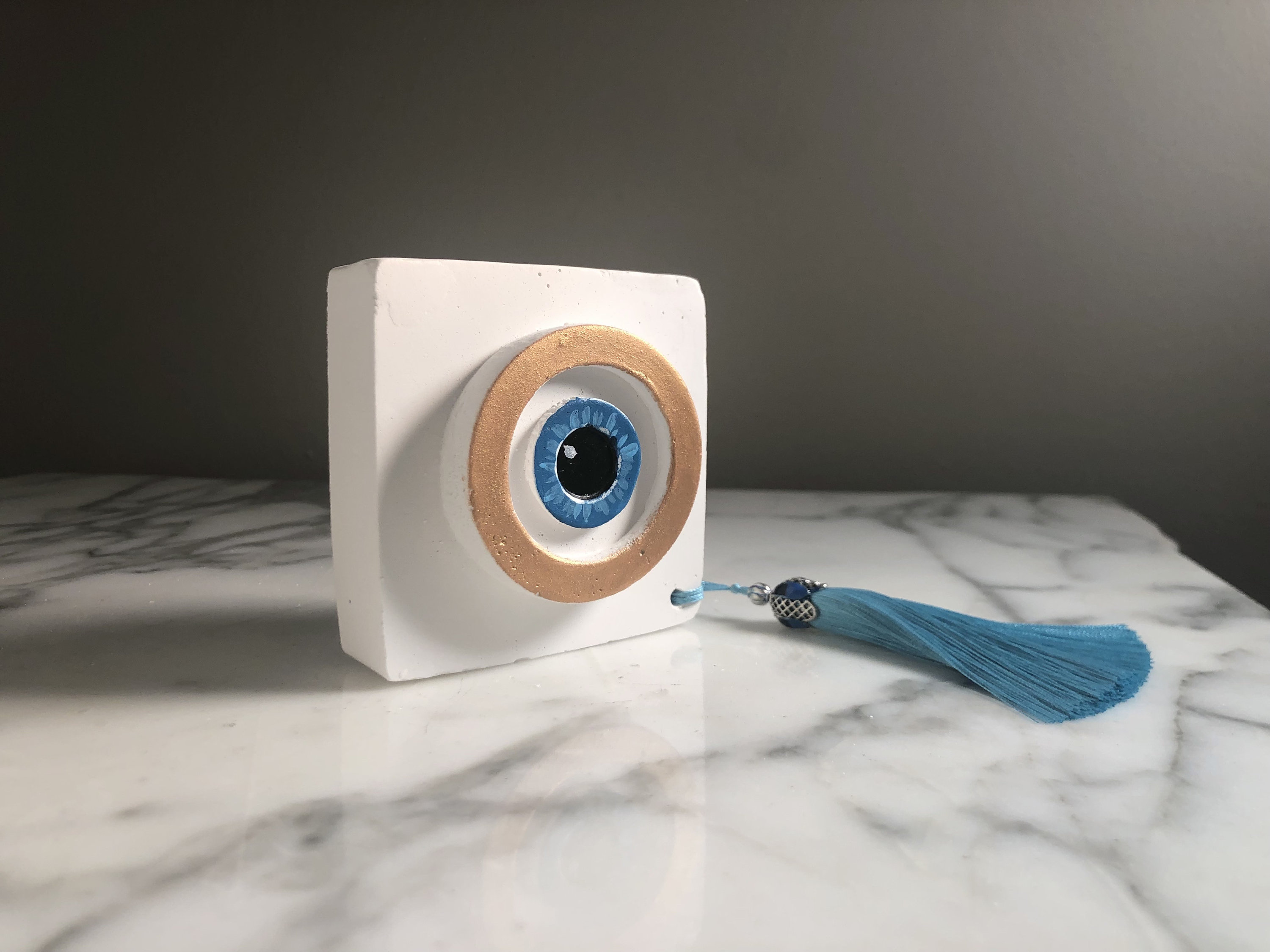EVIL EYE Gold Square Statue Mati Home Decor - Medium, Good Luck Gift ...