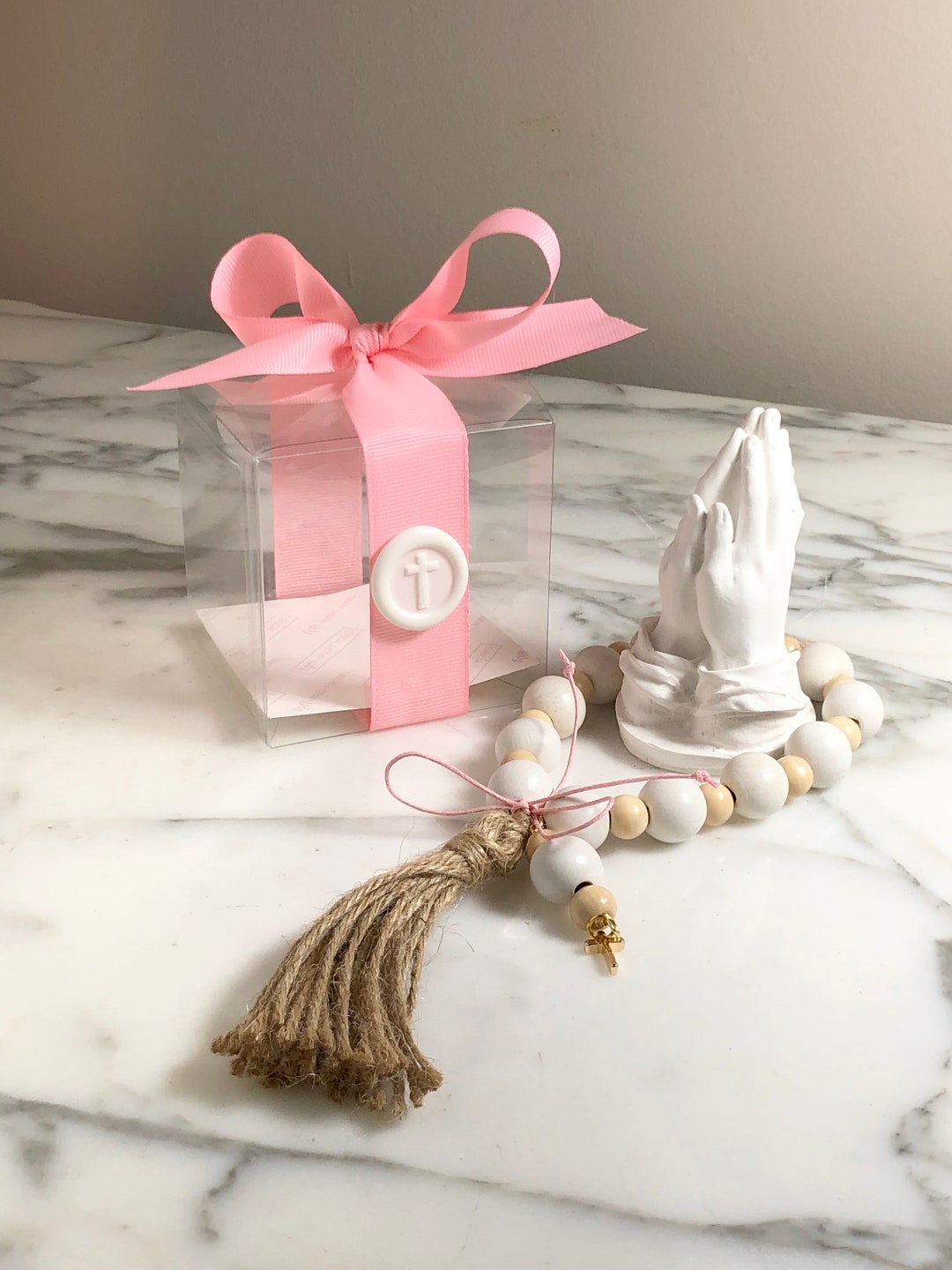 Party Favor Blessed Hands & Garland Gift - Pink, Gold Cross, Keepsake ...