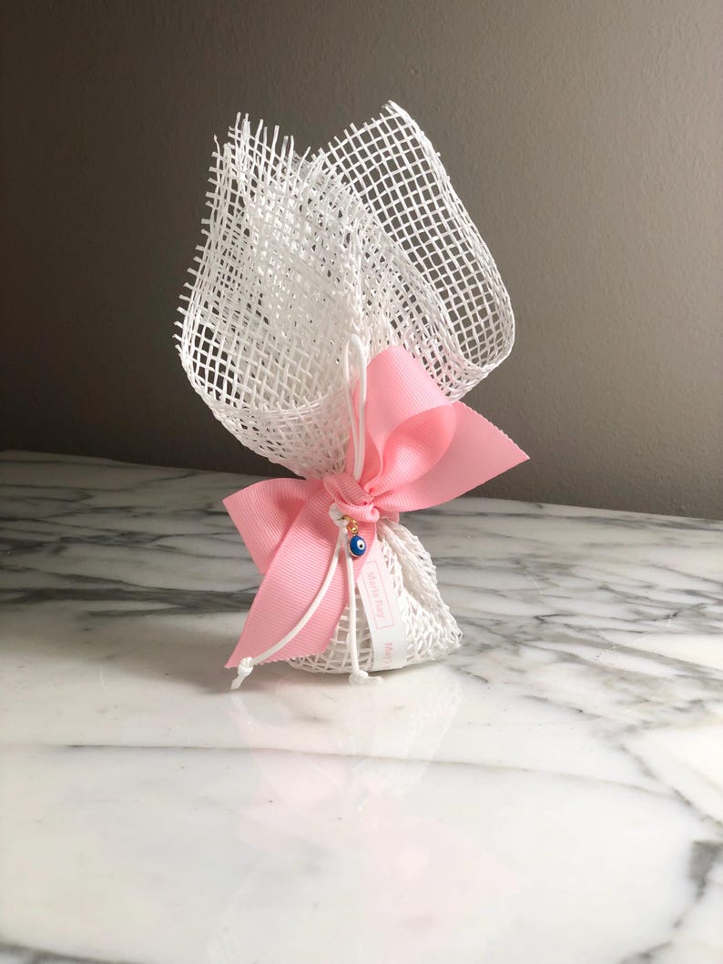 Bulk Party Favor Jordan Almonds - Evil Eye Charm, Fabric Pouch, Greek ...