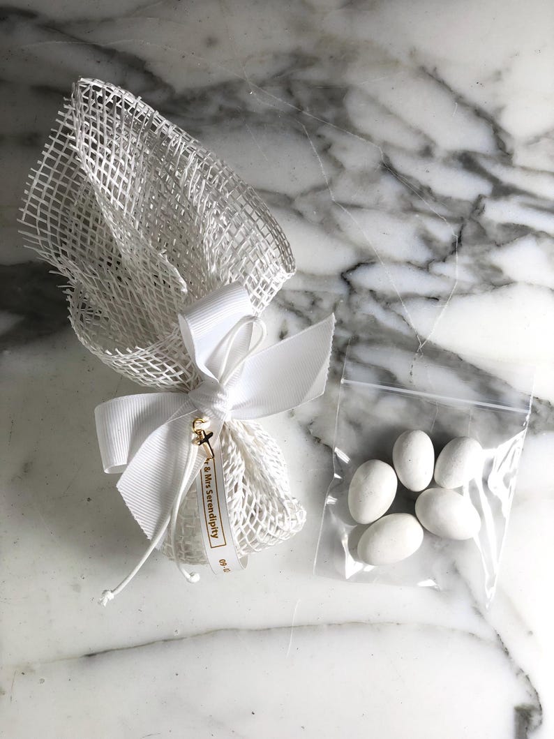 Bulk Party Favor Jordan Almonds - Gold Cross Charm, Fabric Pouch, Greek ...