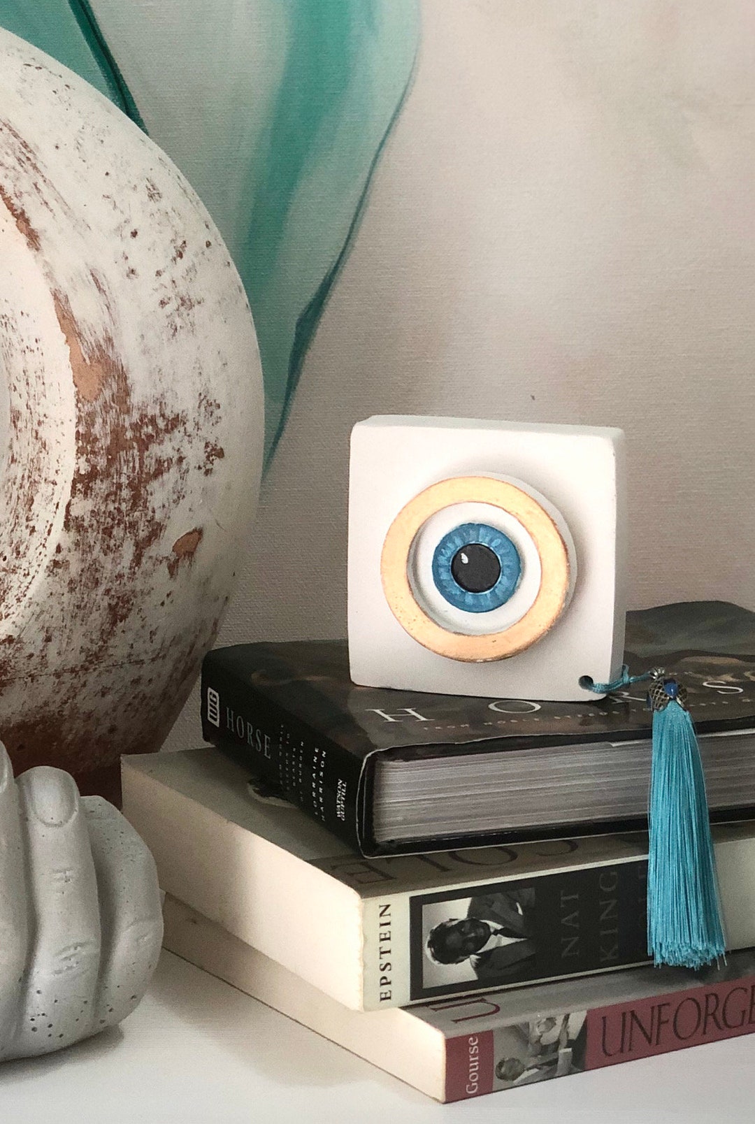EVIL EYE Gold Square Statue Mati Home Decor - Medium, Good Luck Gift ...