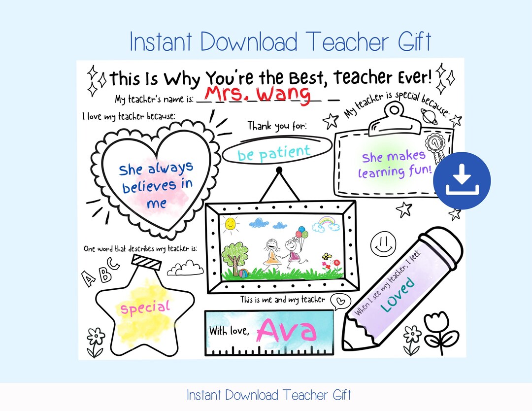 All About My Teacher Printable, Teacher Appreciation Week Gift, End of ...