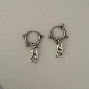 Tooth Earrings - Silver Studded Goth Teeth Y2K Gifts - Hoop Huggies ...