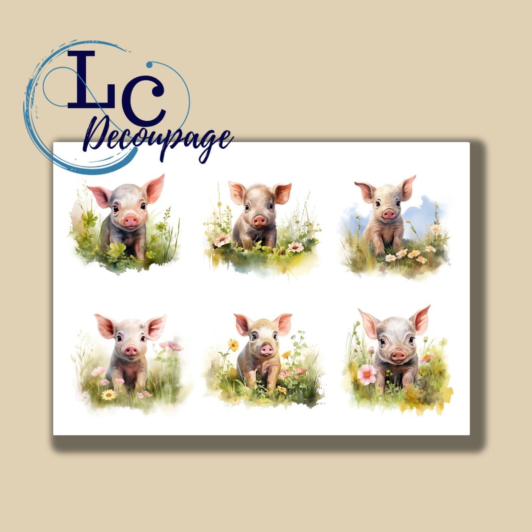 Decoupage Rice Paper, A4 Decoupage Paper, Pig Images, Decorative Image ...