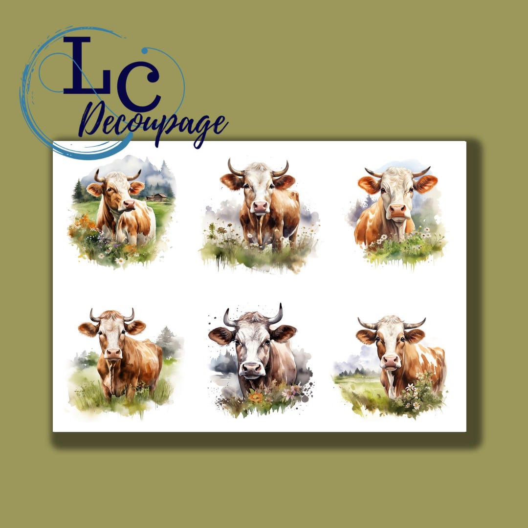 Decoupage Rice Paper, A4 Decoupage Paper, Cow Images, Decorative Image ...